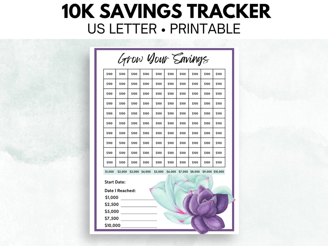 Printable 10k Savings Tracker - Etsy