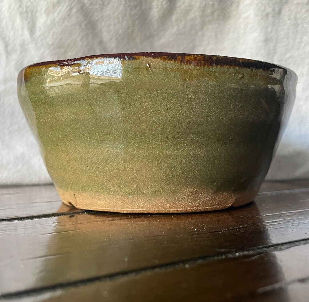 Captivating Sage Green Bonsai Pot With Brown Glaze Around Rim - Etsy