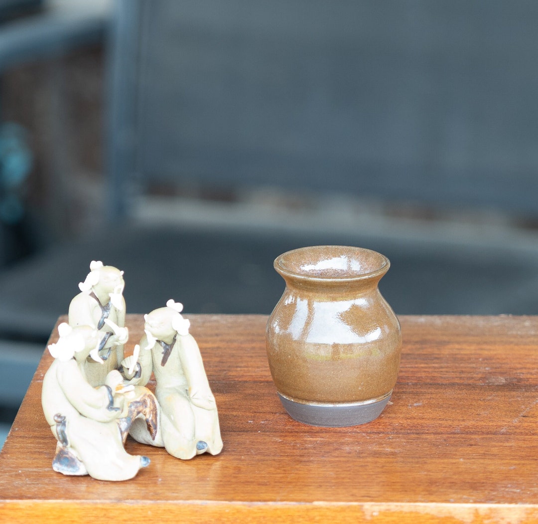 Tiny Brown Bud Vase With Wide Mouth Black Clay Fits in the - Etsy