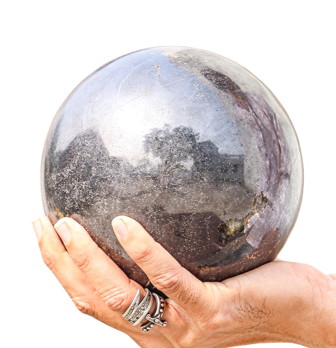 Silver Hematite Sphere: Root Chakra Crystal Ball, Healing (6.1") - Etsy