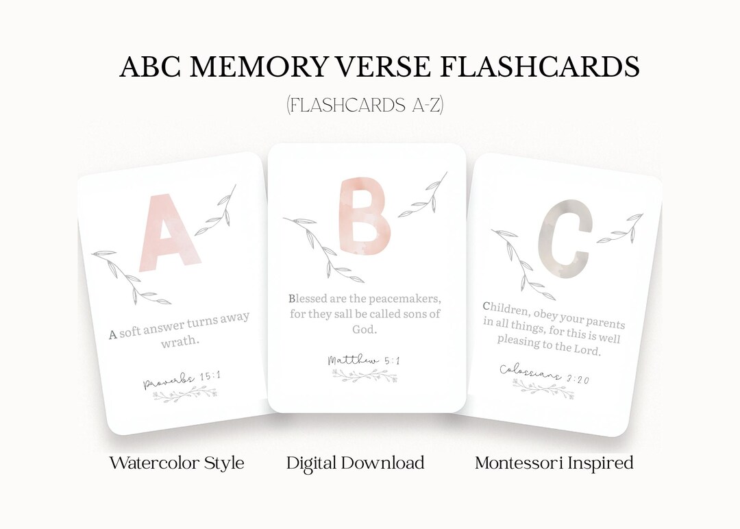 ABC Bible Verse Flashcards | Watercolor Alphabet Print (digital ...