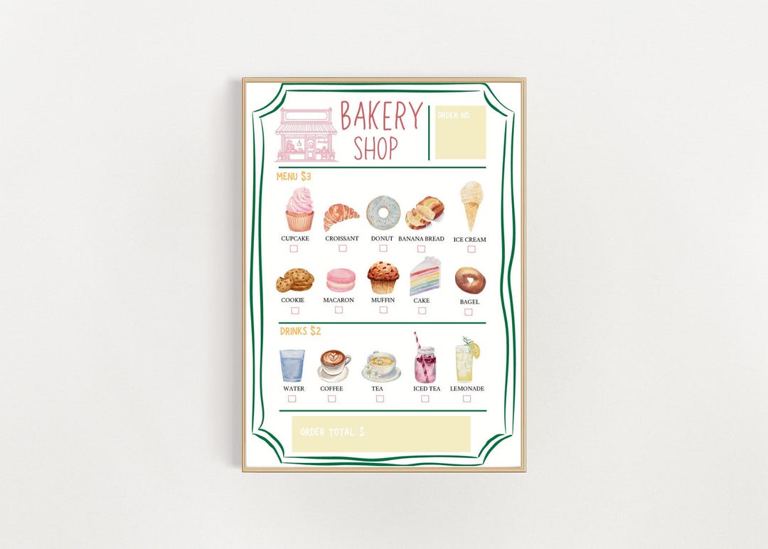 Play Bakery Menu | Watercolor Pretend Play Printable (digital Download ...