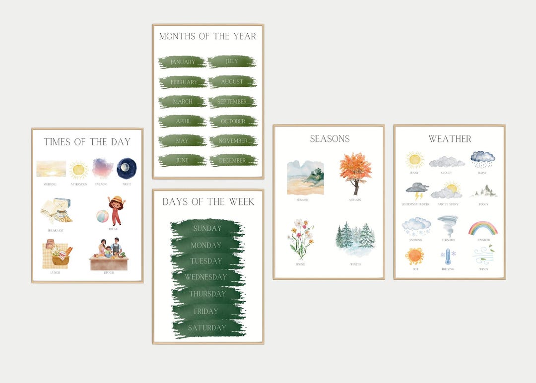 Learning Bundle Charts – Months, Days, Weather, Seasons & Time of Day ...
