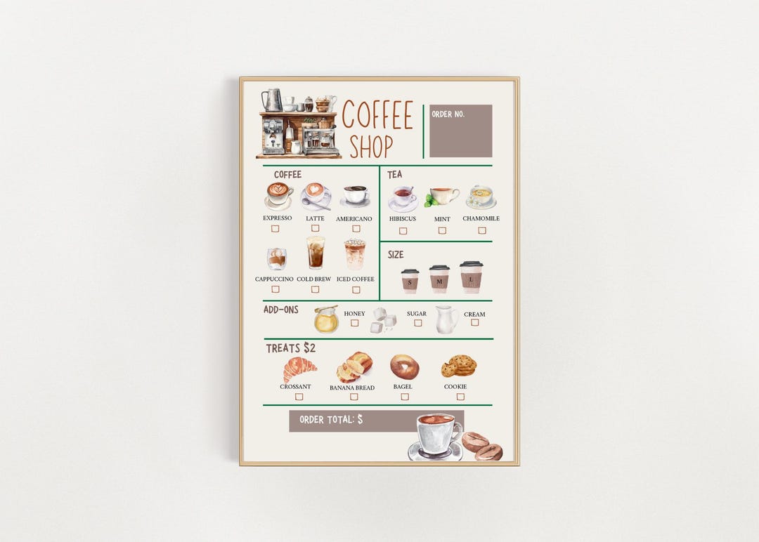 Kids Coffee Shop Menu | Pretend Play Printable (digital Download) - Etsy