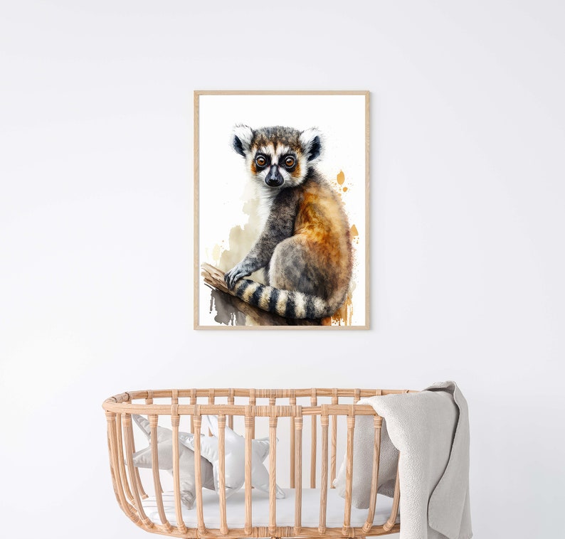 Madagascar Baby Lemur Printable Wall Art Watercolor Digital - Etsy