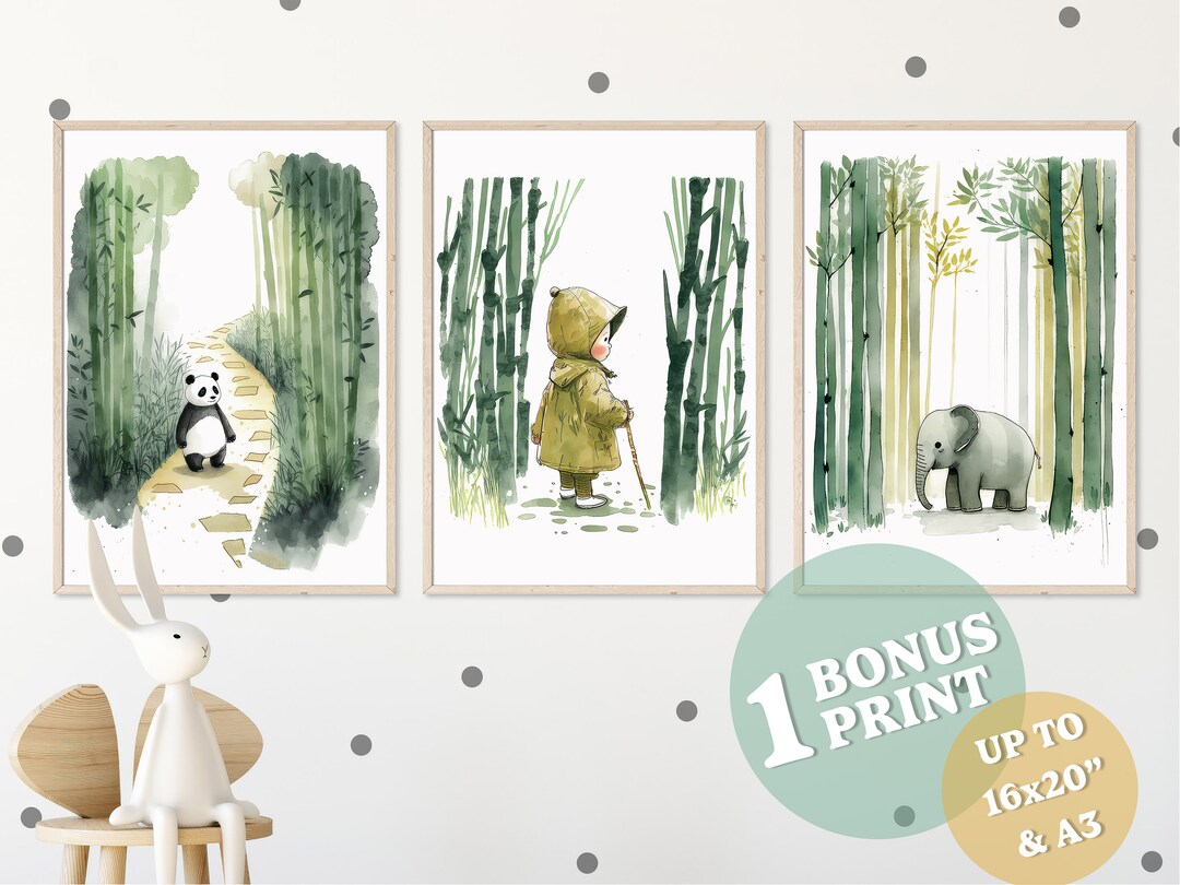 Panda Bamboo Forest, Set of 3 Printable Wall Art, Digital Art for ...
