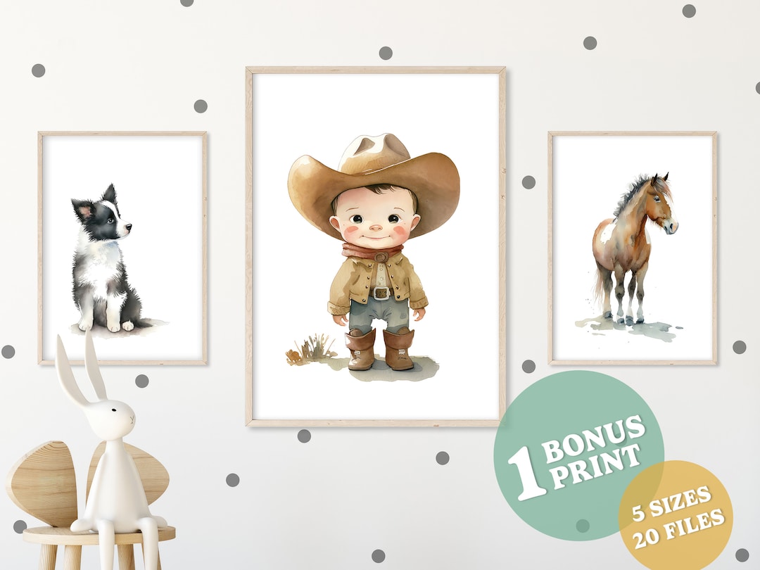 Little Cowboy, Set of 3 Printable Wall Art, Digital Art for Nursery ...