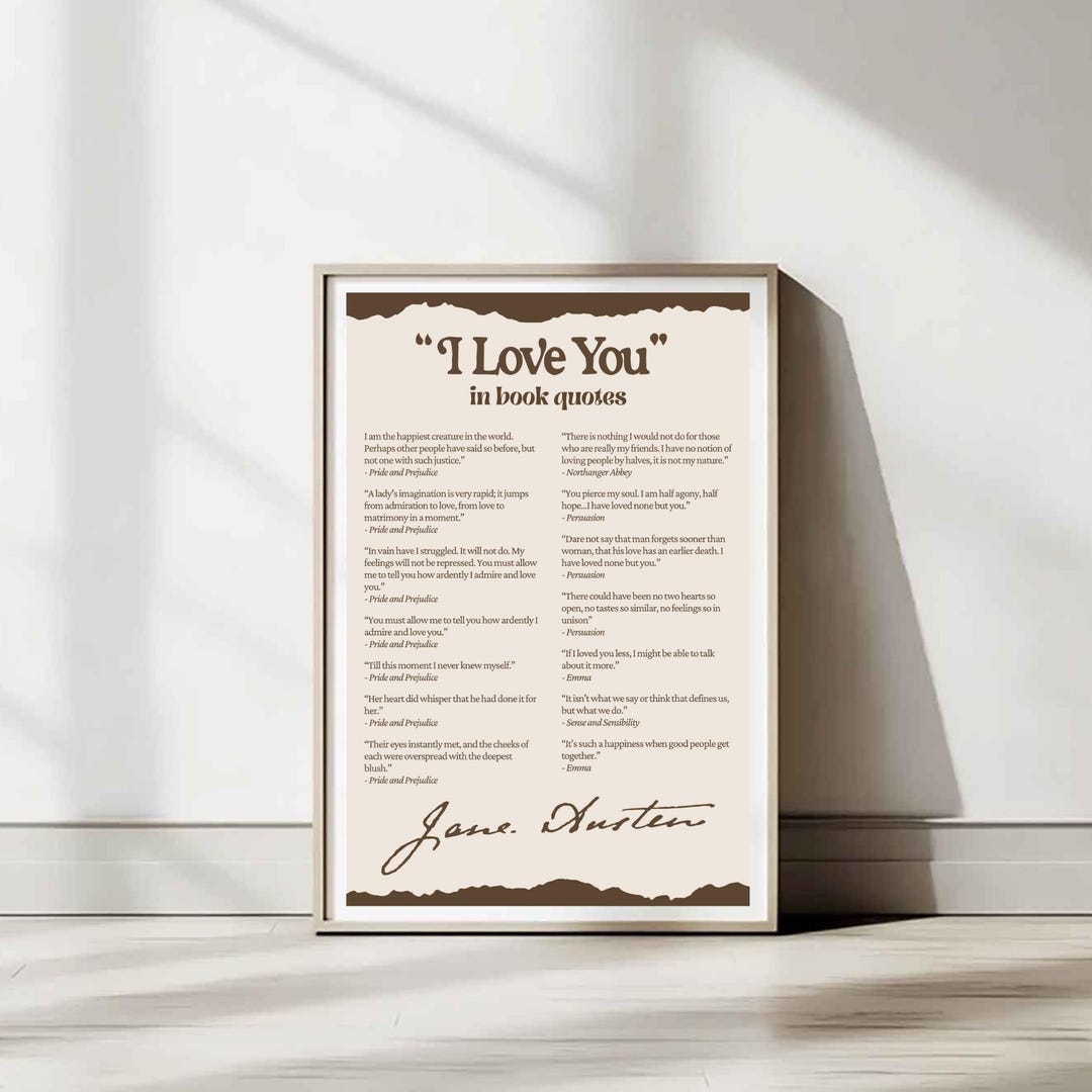 Jane Austen Love Quotes Poster: Romantic Literary Wall Art (digital ...