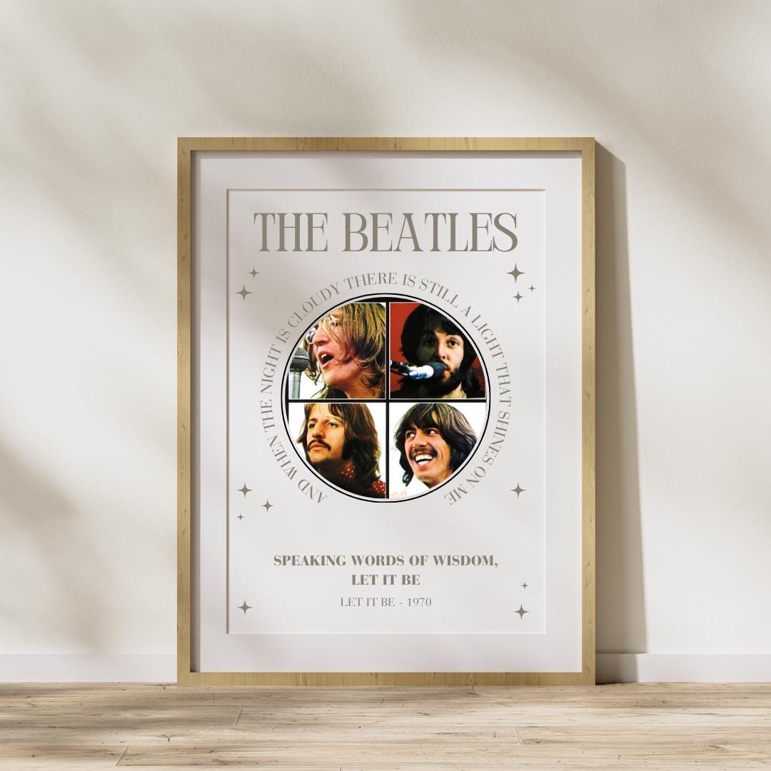 The Beatles 'let It Be' Lyric Poster: Retro Music Wall Art (digital ...