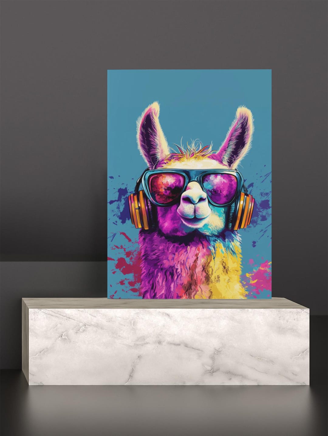 Art Print - Llama Wearing Sunglasses & Headphones - Colorful Pop Art ...