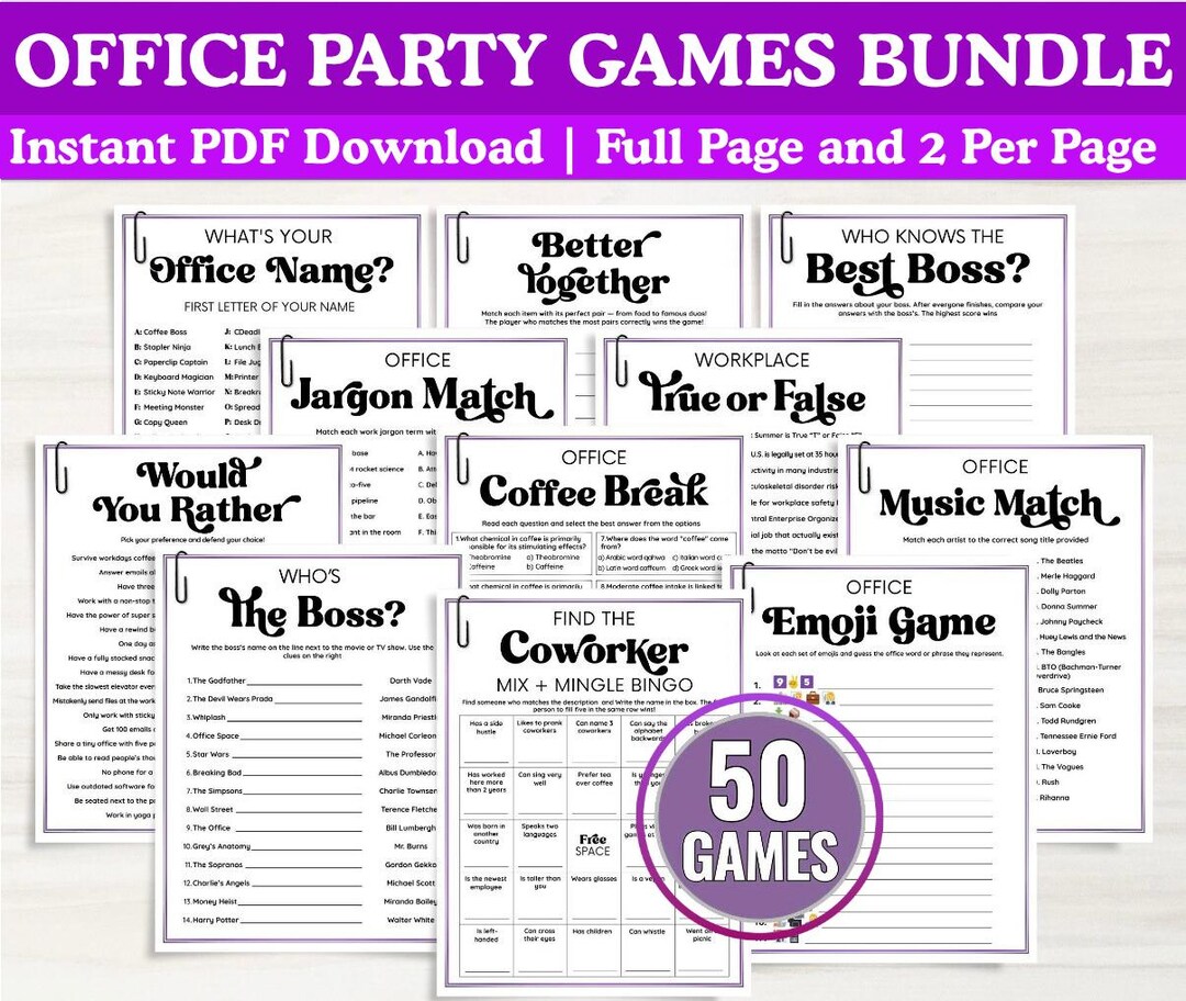 Printable Office Games Bundle | 50 Fun Team Building Activities for ...