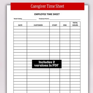 Printable Caregiver Time Sheet | Caregiver Hours | Nurse Timesheet ...