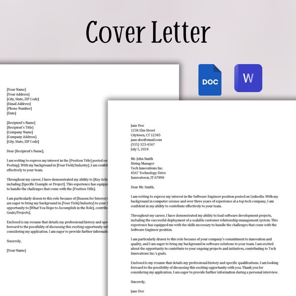 Cover Letter Template in Microsoft Word and Google Docs Example Cover ...