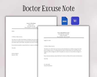Editable Doctor Excuse Note Template Printable Doctor's Note Doctor ...