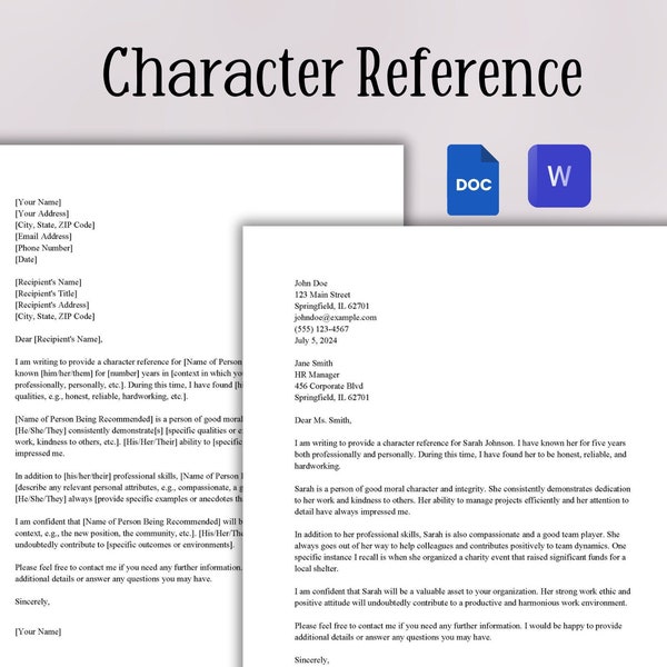 Character Reference Letter Template Job Recommendation Letter Template ...