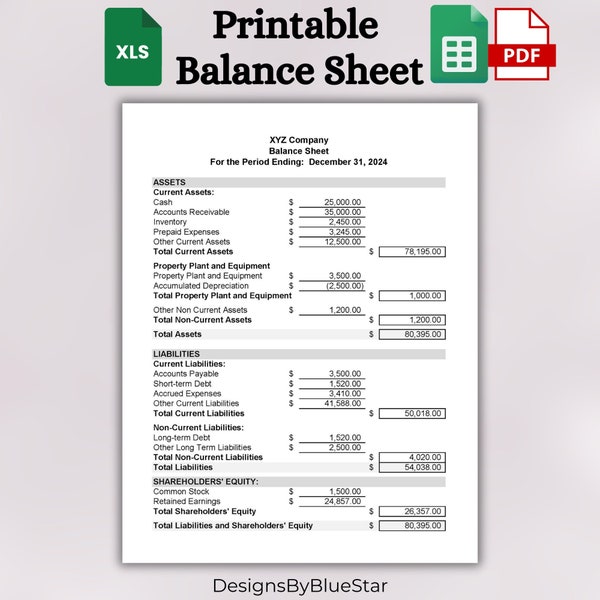 Excel Templates Business Balance Sheet - Etsy
