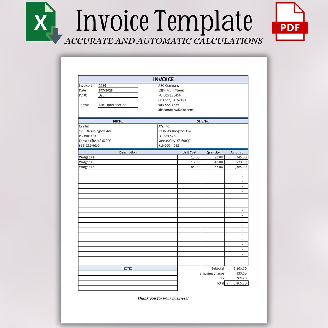 Editable Invoice Template in Excel Spreadsheet Small Business Invoice ...