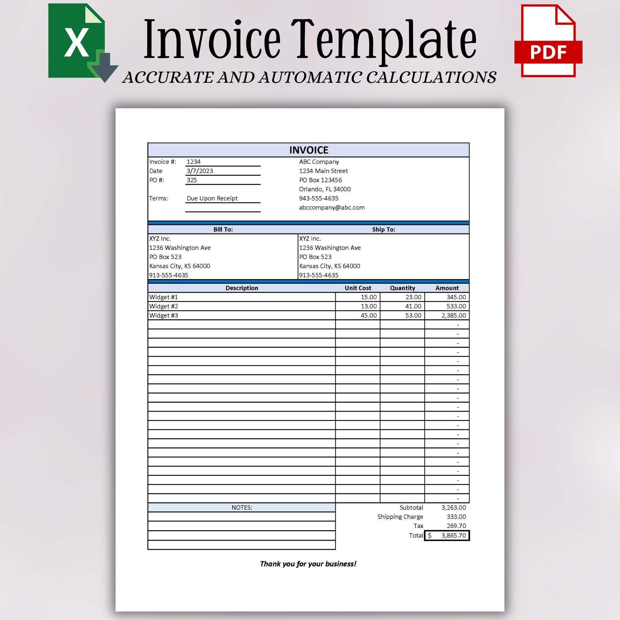Editable Invoice Template in Excel Spreadsheet Small Business Invoice ...