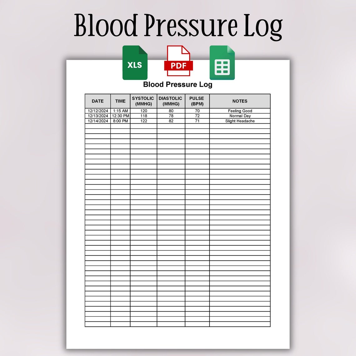 Blood Pressure Log Daily Blood Pressure Tracker Medical Tracker ...