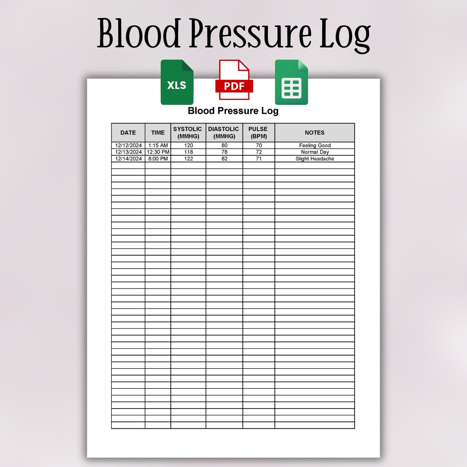 Blood Pressure Log | BP Log | Printable BP Pressure Tracker | Digital ...