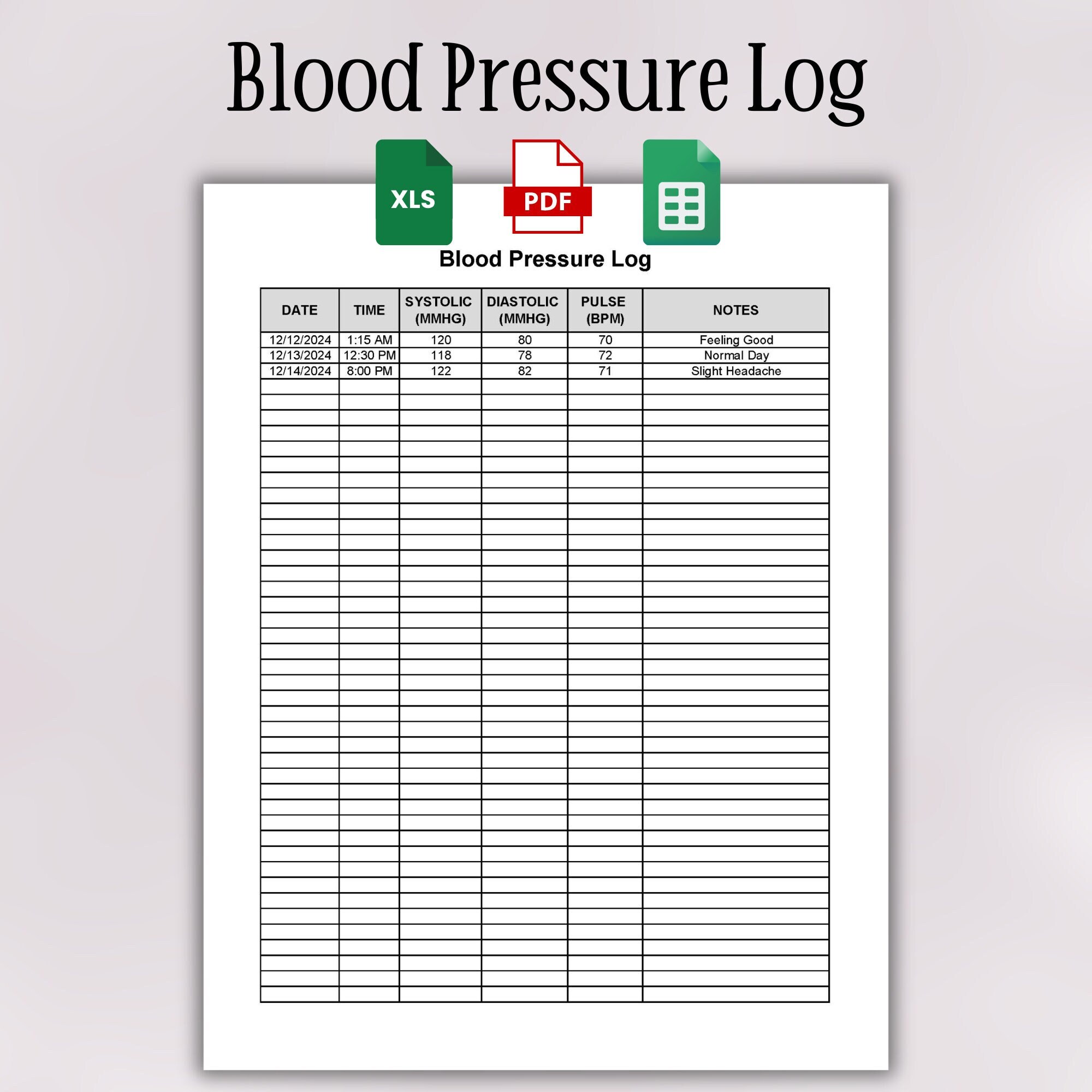 Blood Pressure Log Daily Blood Pressure Tracker Medical Tracker ...