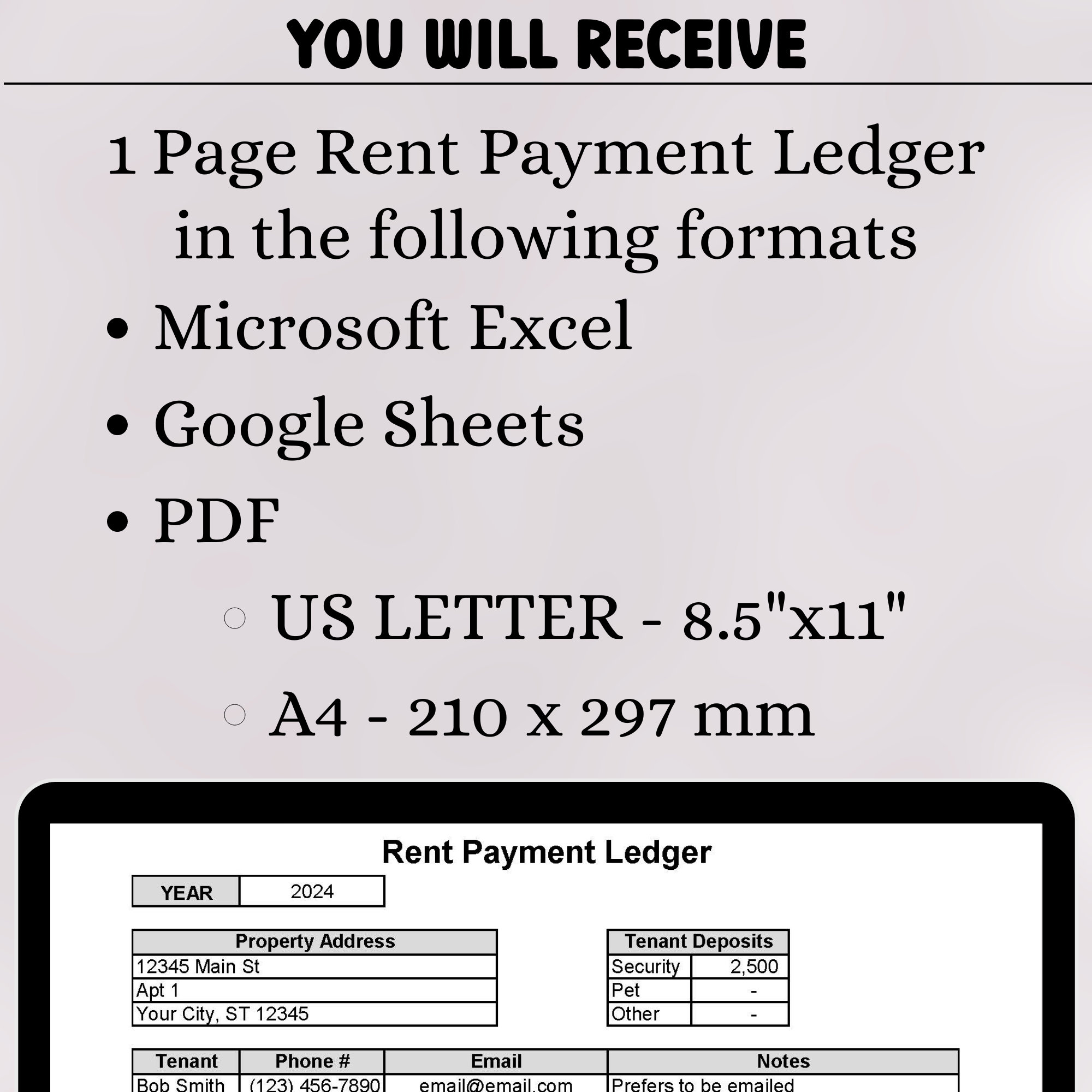 Rent Payment Tracker | Rental Payment Ledger | Monthly Rent Payment Log ...