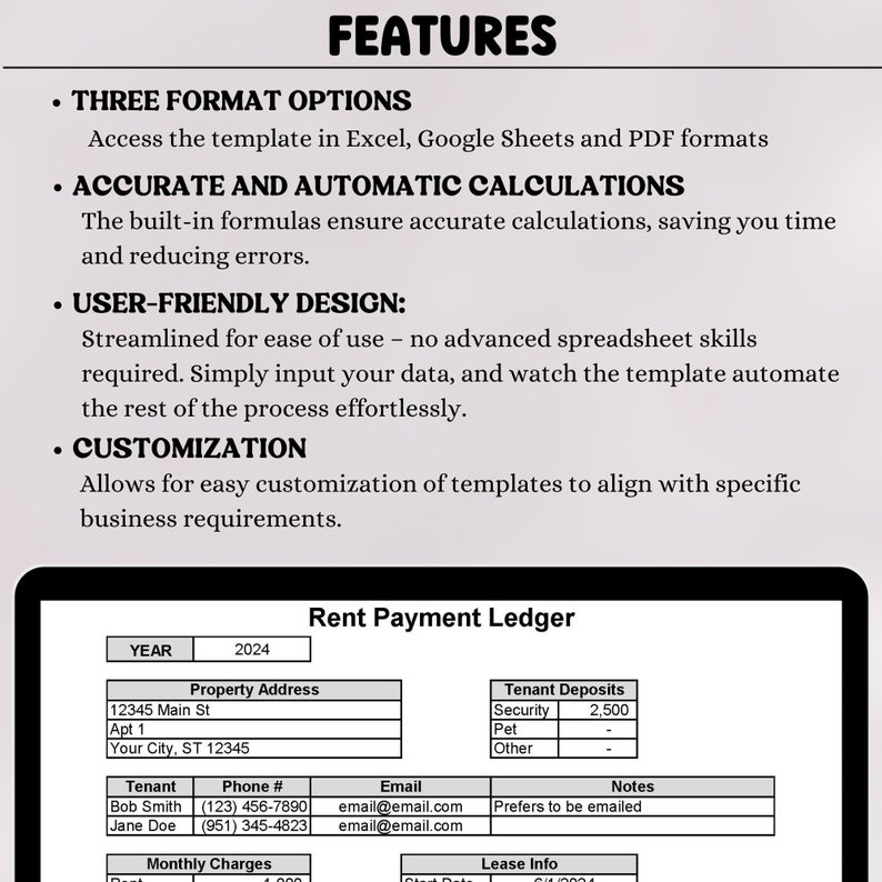 Rent Payment Tracker | Rental Payment Ledger | Monthly Rent Payment Log ...