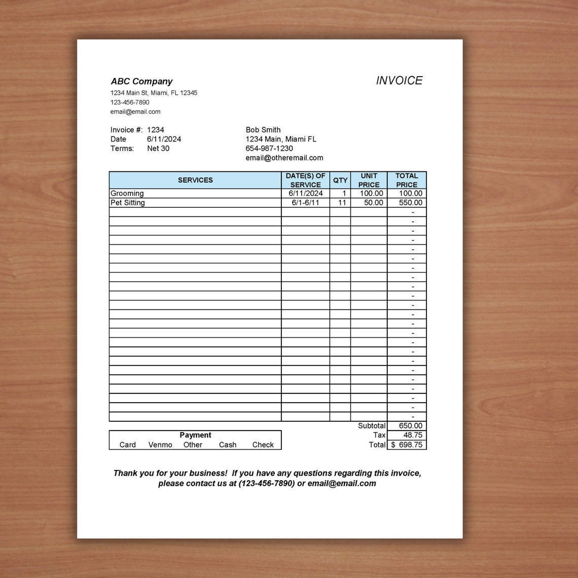 Editable Invoice Template Custom Order Invoice Form Excel Invoice Google Sheets Invoices PDF ...