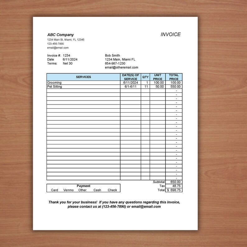 Editable Invoice Template Custom Order Invoice Form Excel Invoice ...