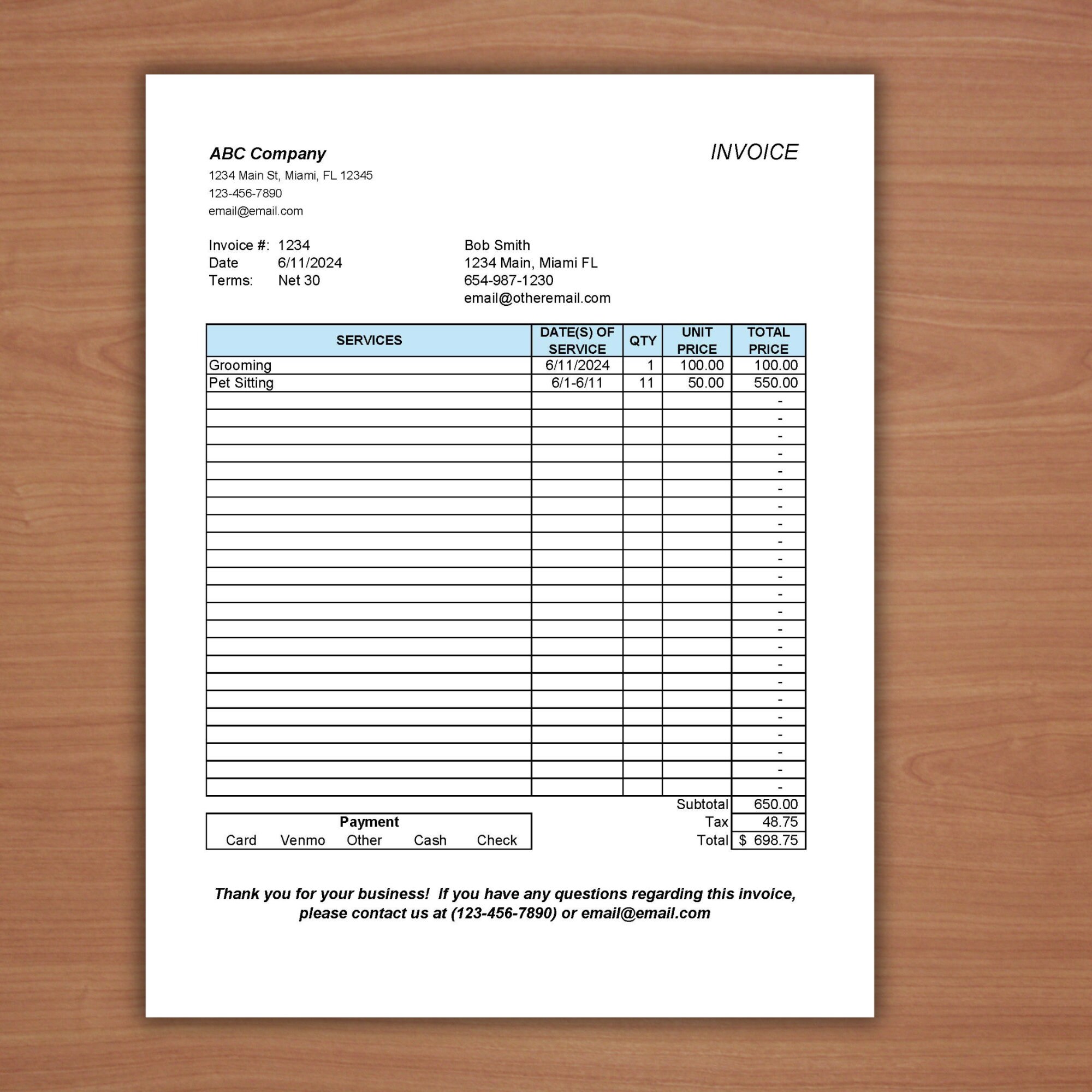 Editable Invoice Template Custom Order Invoice Form Excel Invoice ...