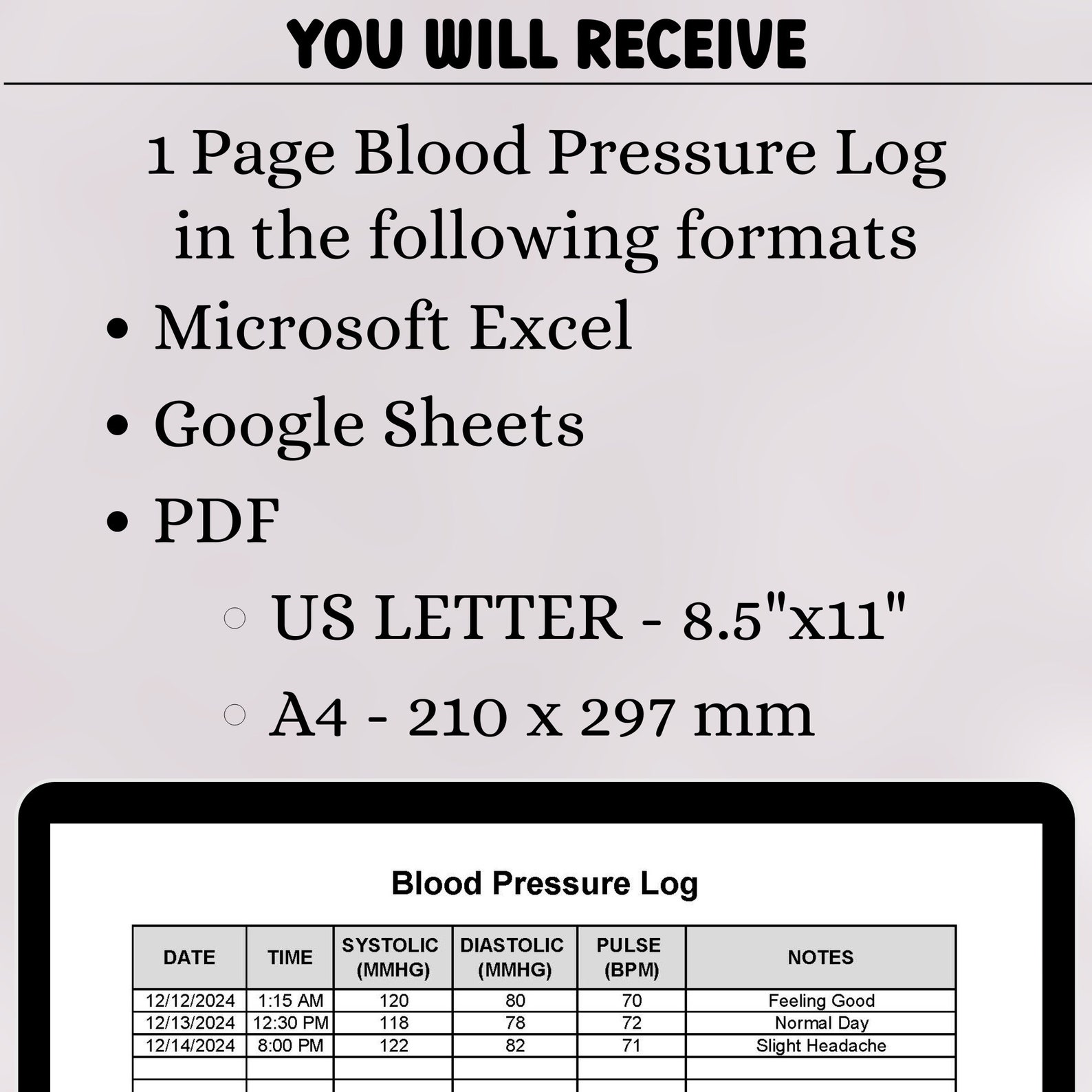 Blood Pressure Log | BP Log | Printable BP Pressure Tracker | Digital ...