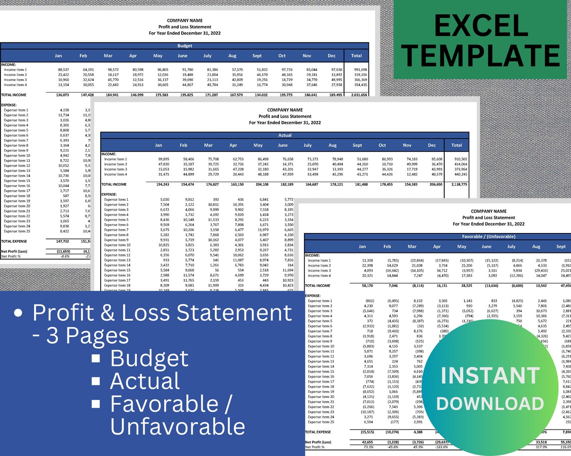Monthly Profit and Loss Statement Template Excel Template Profit and ...