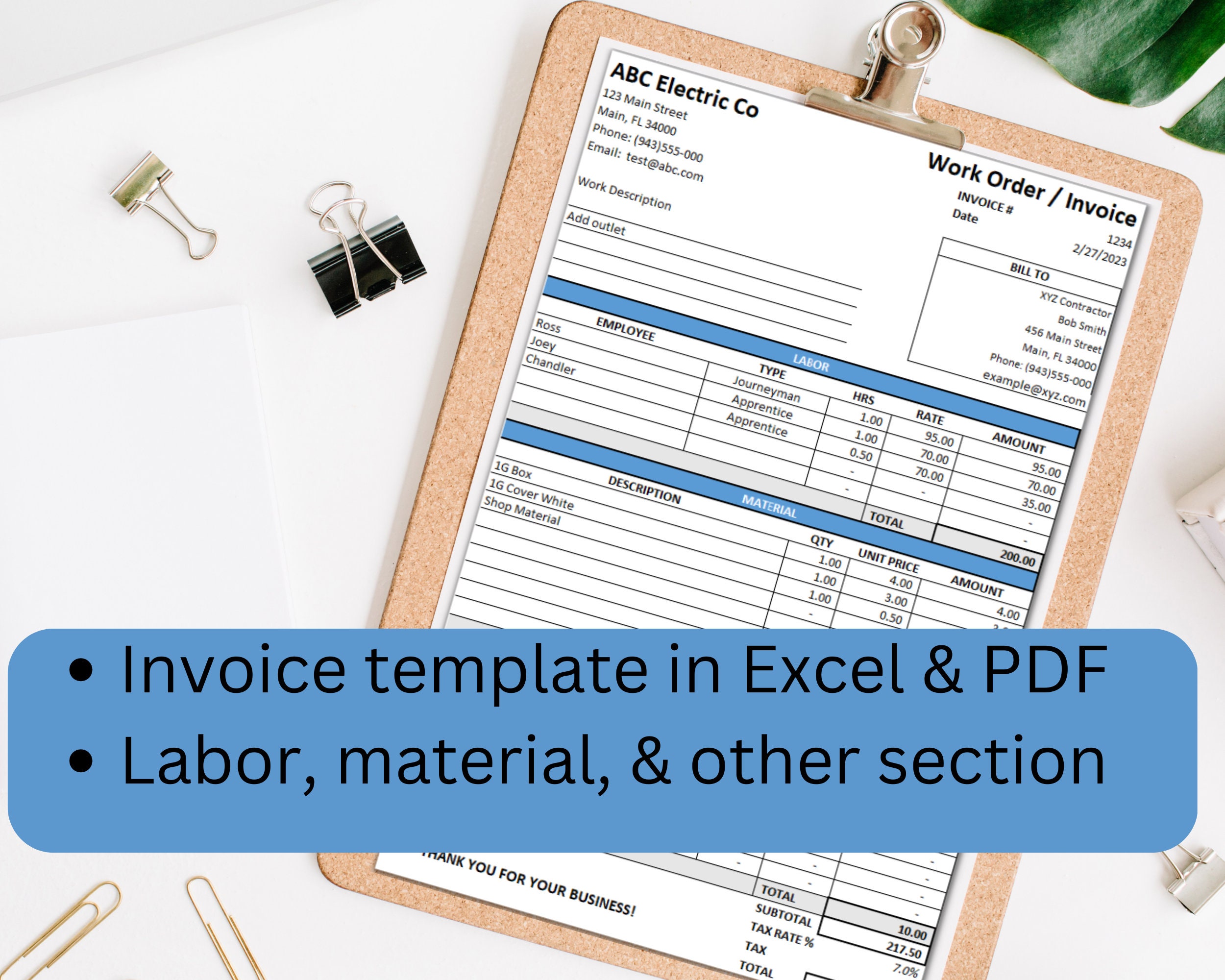 Construction Invoice Template, Contractor/electrician/plumber/hvac ...