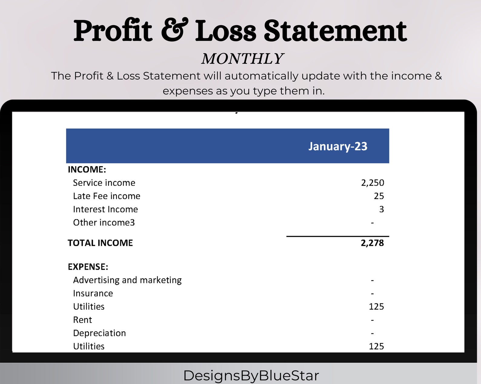 Printable Profit and Loss Form | Profit and Loss Statement Template ...