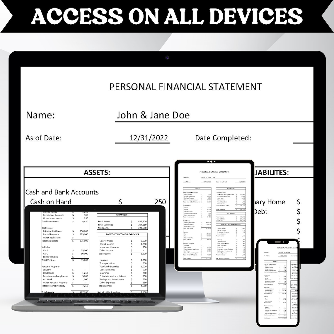 Editable Personal Balance Sheet Google Sheets Template | Printable ...