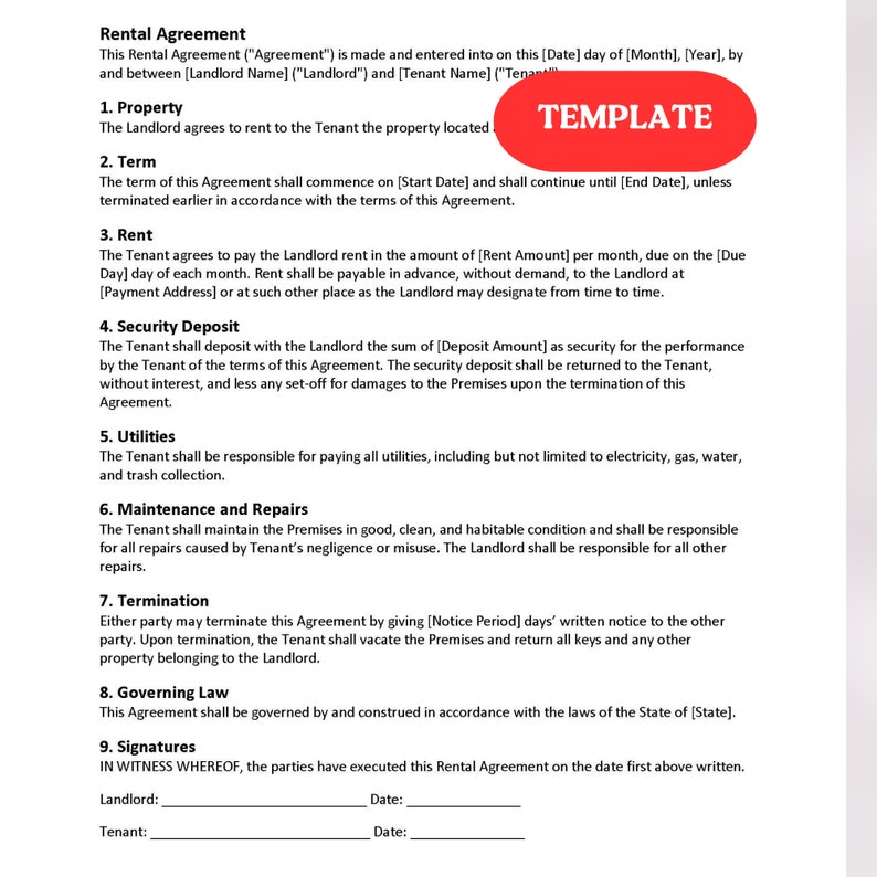 Simple Rental Agreement Template | Printable Rental Forms | Basic Lease ...
