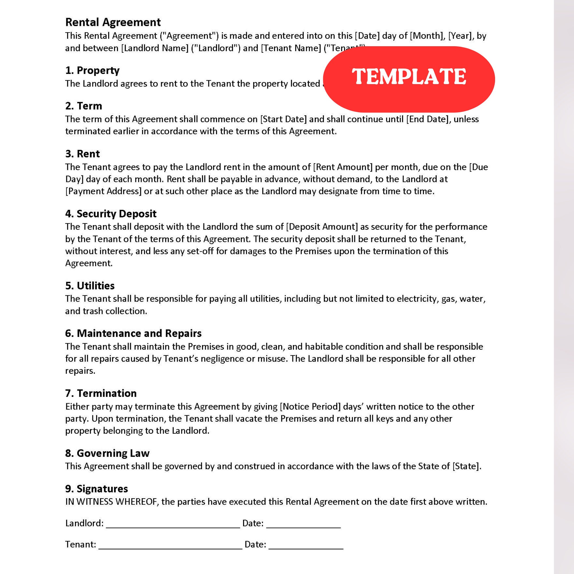 Simple Rental Agreement Template | Residential Lease | Printable Lease ...