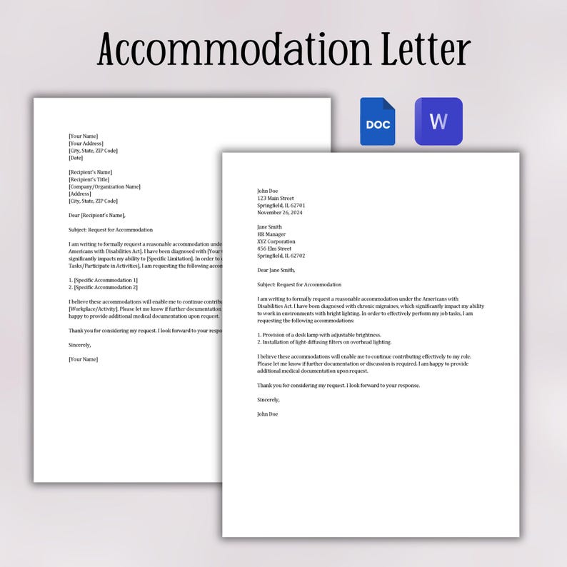 Reasonable Accommodation Letter Template | ADA Accommodation | ADA Approval Letter | ADA ...