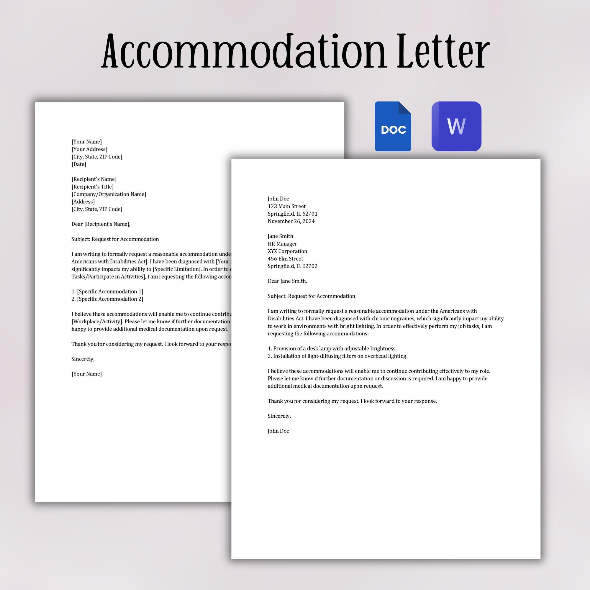 Reasonable Accommodation Letter Template | ADA Accommodation | ADA Approval Letter | ADA ...