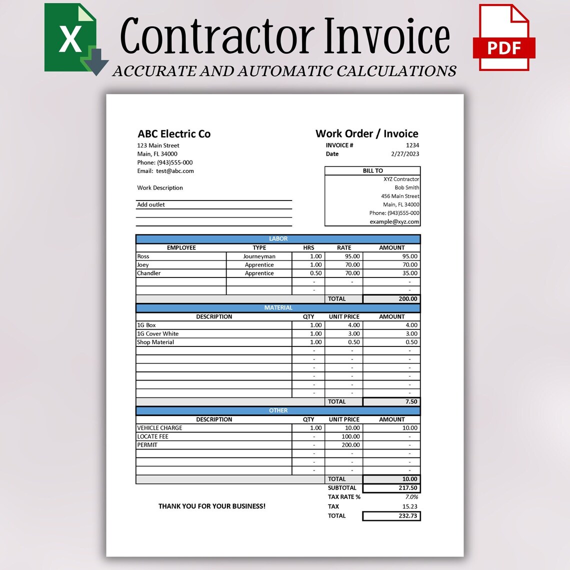 Construction Invoice Template | Contractor Invoice | Editable Invoice ...