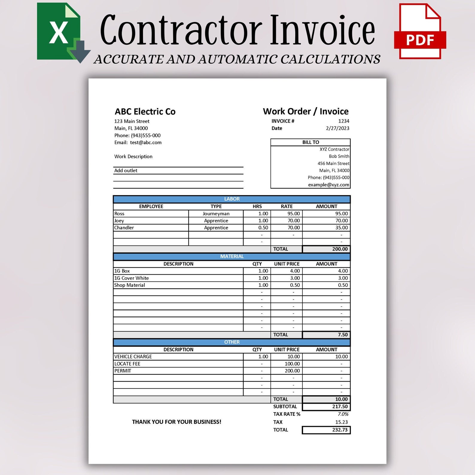 Construction Invoice Template | Contractor Invoice | Editable Invoice ...