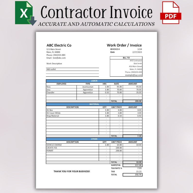 Construction Invoice Template | Contractor Invoice | Editable Invoice ...