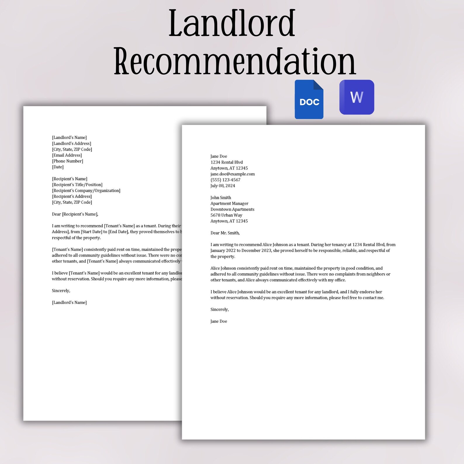 Landlord Reference Letter | Landlord Letter or Recommendation Template ...