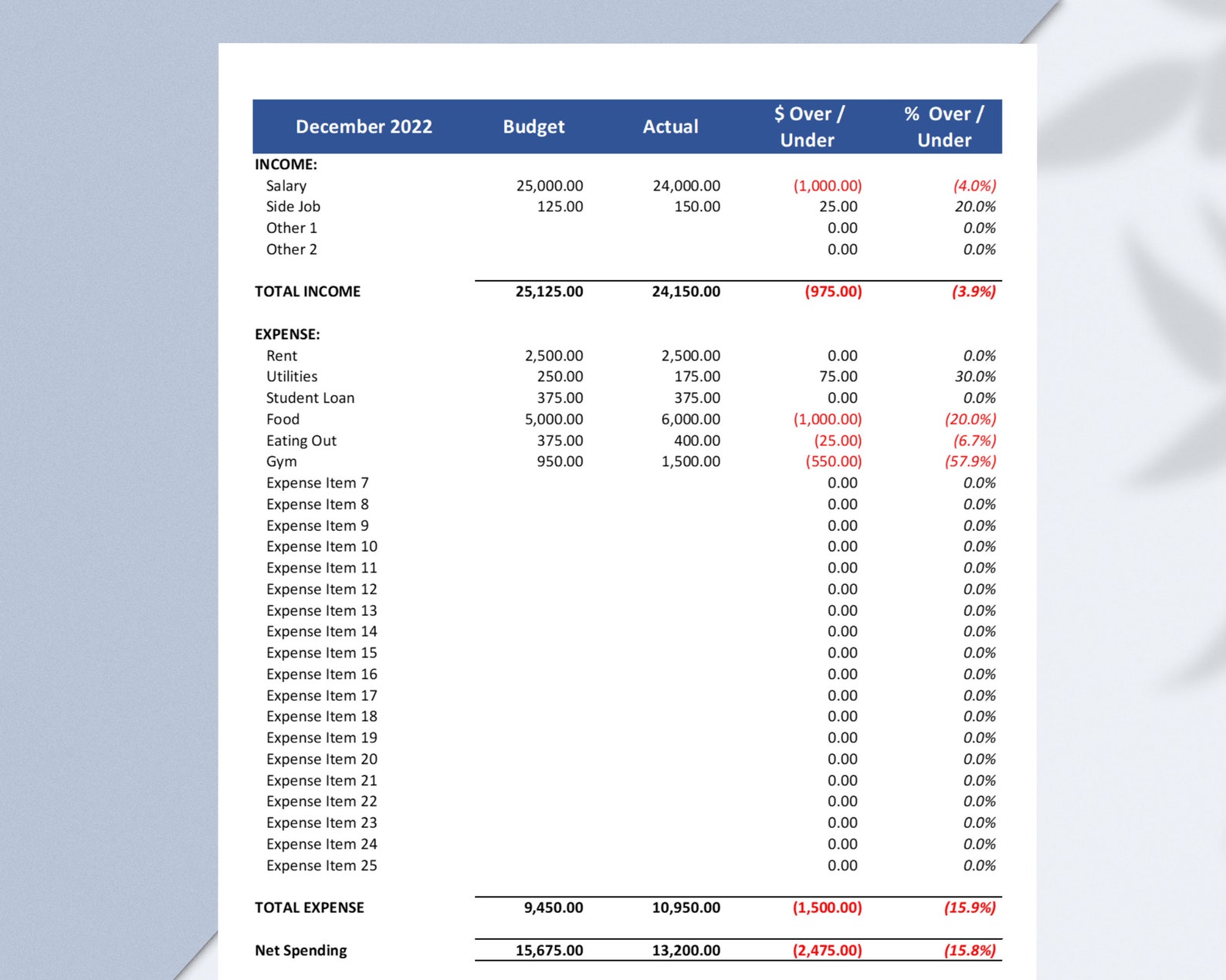 Profit and Loss Statement Budget Income Statement Excel Template Profit ...