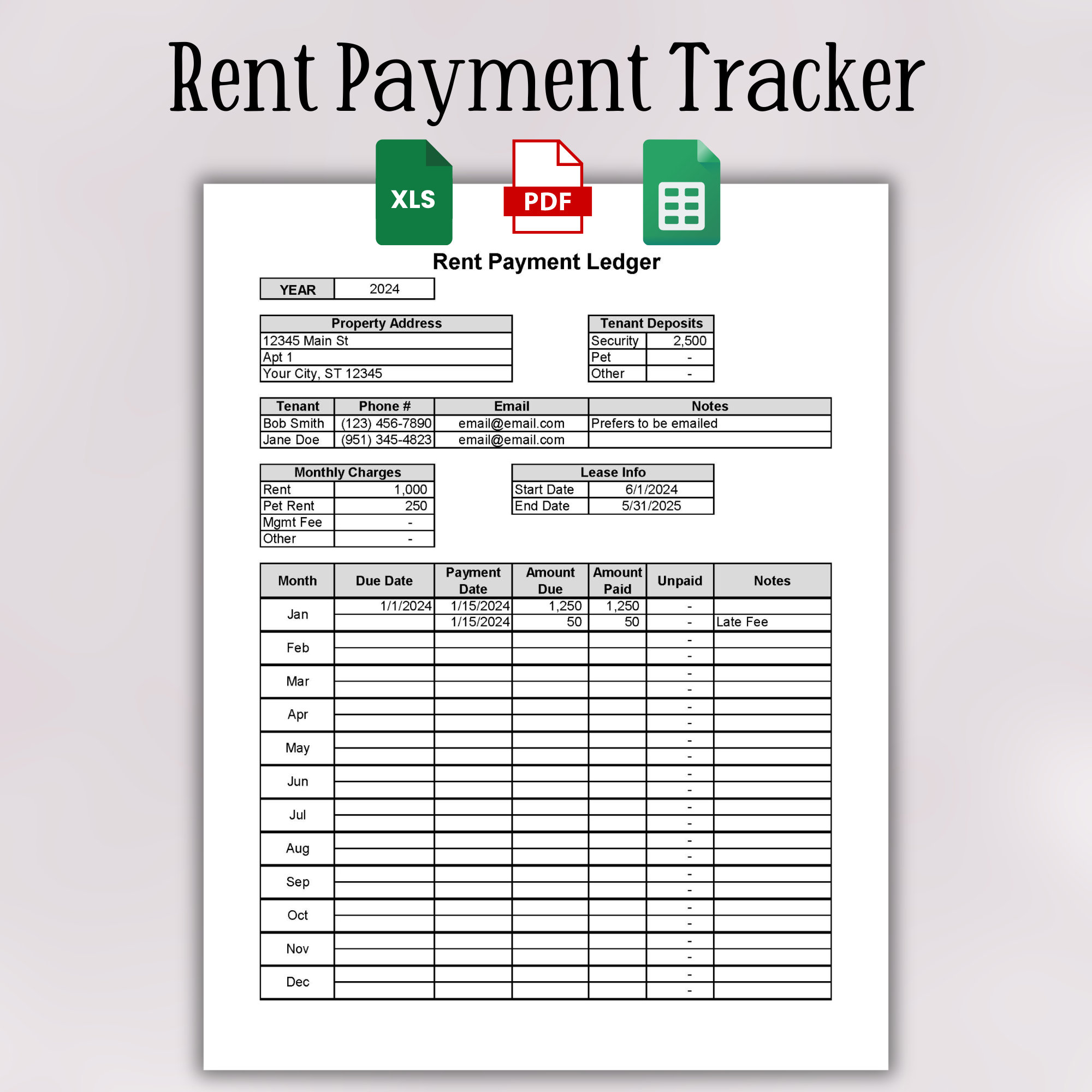 Rent Payment Tracker | Rental Payment Ledger | Monthly Rent Payment Log ...