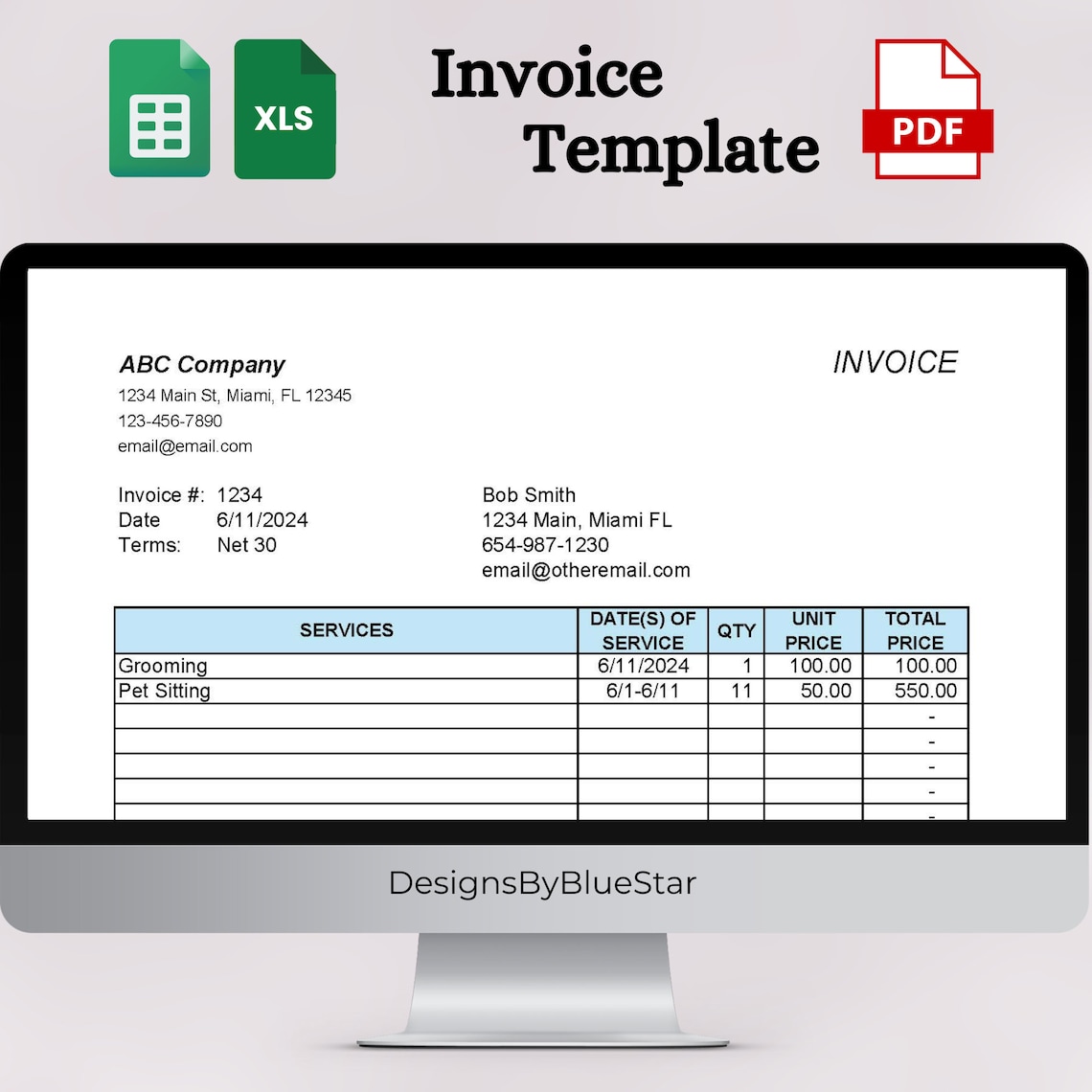 Editable Invoice Template Custom Order Invoice Form Excel Invoice Google Sheets Invoices PDF ...
