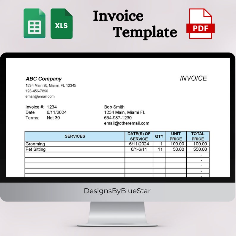 Editable Invoice Template Custom Order Invoice Form Excel Invoice ...