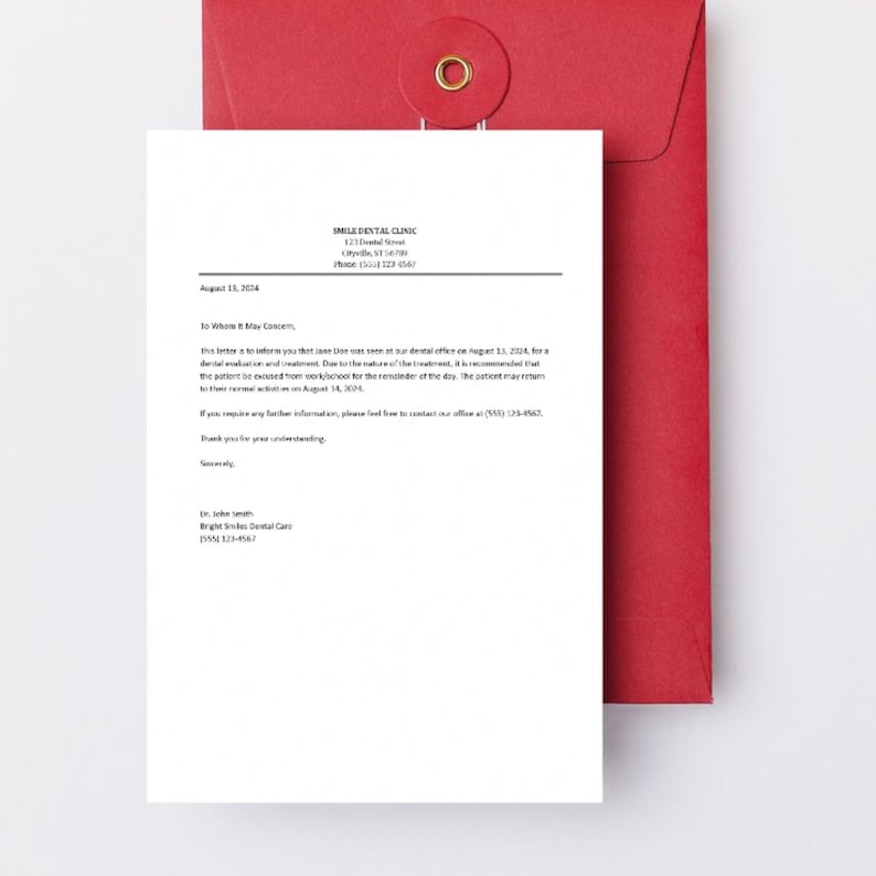 Editable Dentist Excuse Note for School | Orthodontic Medical Excuse ...