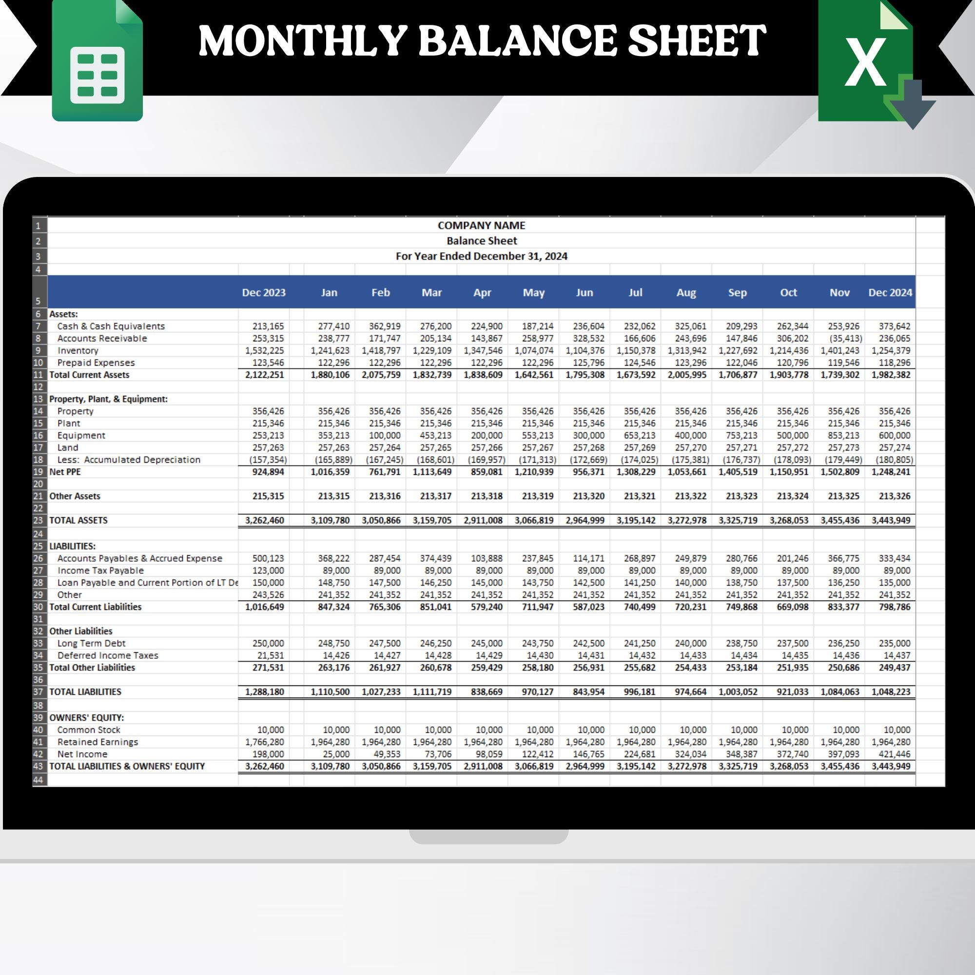 Monthly Balance Sheet Template | Excel Business Templates | Monthly ...