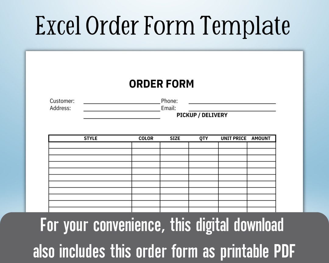 Order Form Template Printable Order Form Purchase Order Form - Etsy